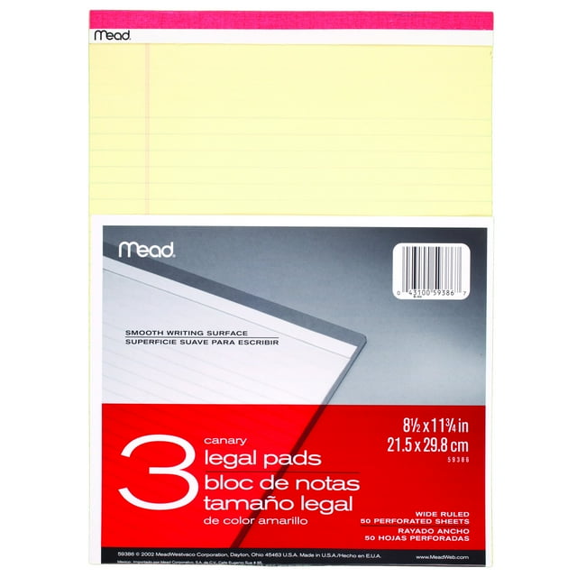 Mead Legal Pad, 8.5 x 11 in, Canary Yellow, 3-Pack - Notepads, Letter ...