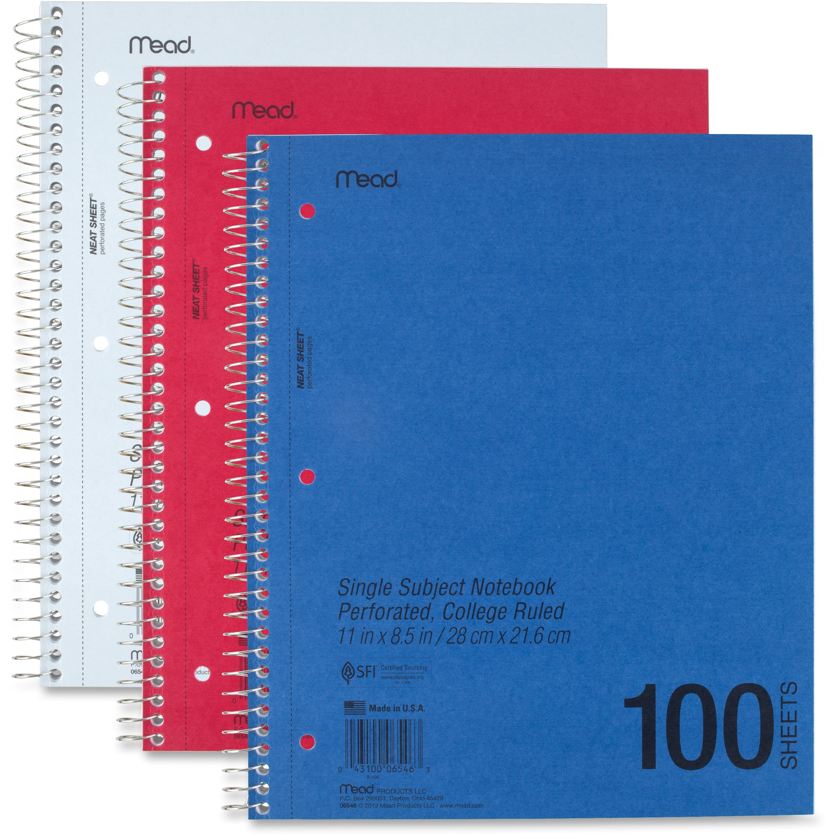 Mead, MEA06546, 1 - Subject Perforated College Ruled Notebook - Letter ...