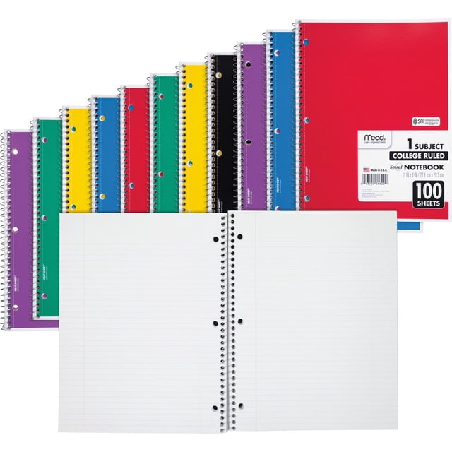 Mead, MEA06622BD, One-subject Spiral Notebook, 12 / Bundle - Walmart ...