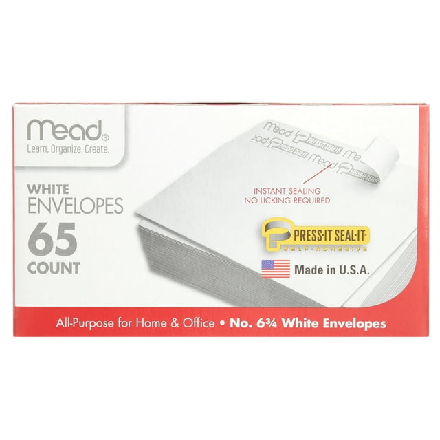 Mead Plain Envelopes, No 6.75, Self-Sealing, 65/BX, White - MEA75028 ...