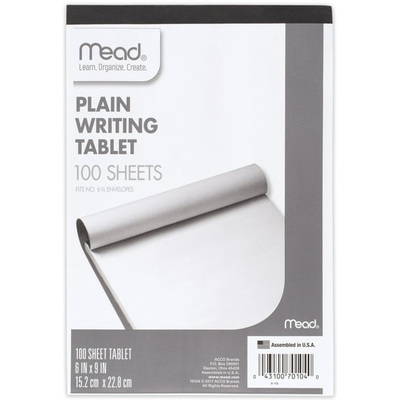 "Mead Plain Writing Tablet, 6"" x 9"", Office Paper Pad, 100 Sheets ...