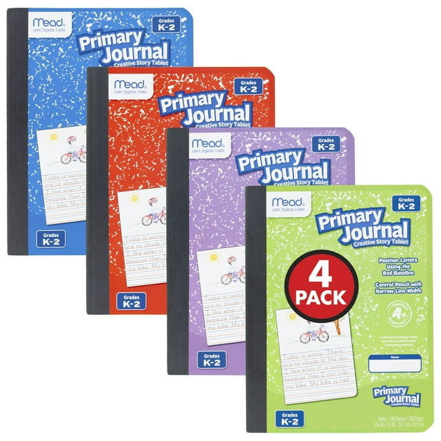 Mead Primary Journal, Half Page Ruled, Grades K-2, 7 1/2 x 9 3/4, 100 Sheets, 4 Pack - Walmart.com