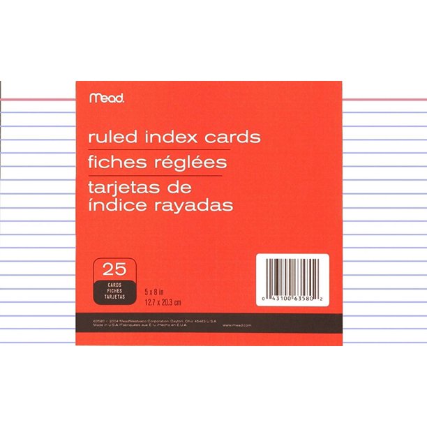 Mead Ruled Index Cards, White, 5" x 8", 25 Count (63580) - Walmart ...