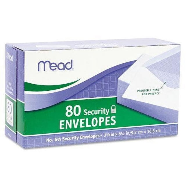 Mead Security Envelope, 3 5/8 6 1/2, 20 lb, White, 80/Box - Walmart.com