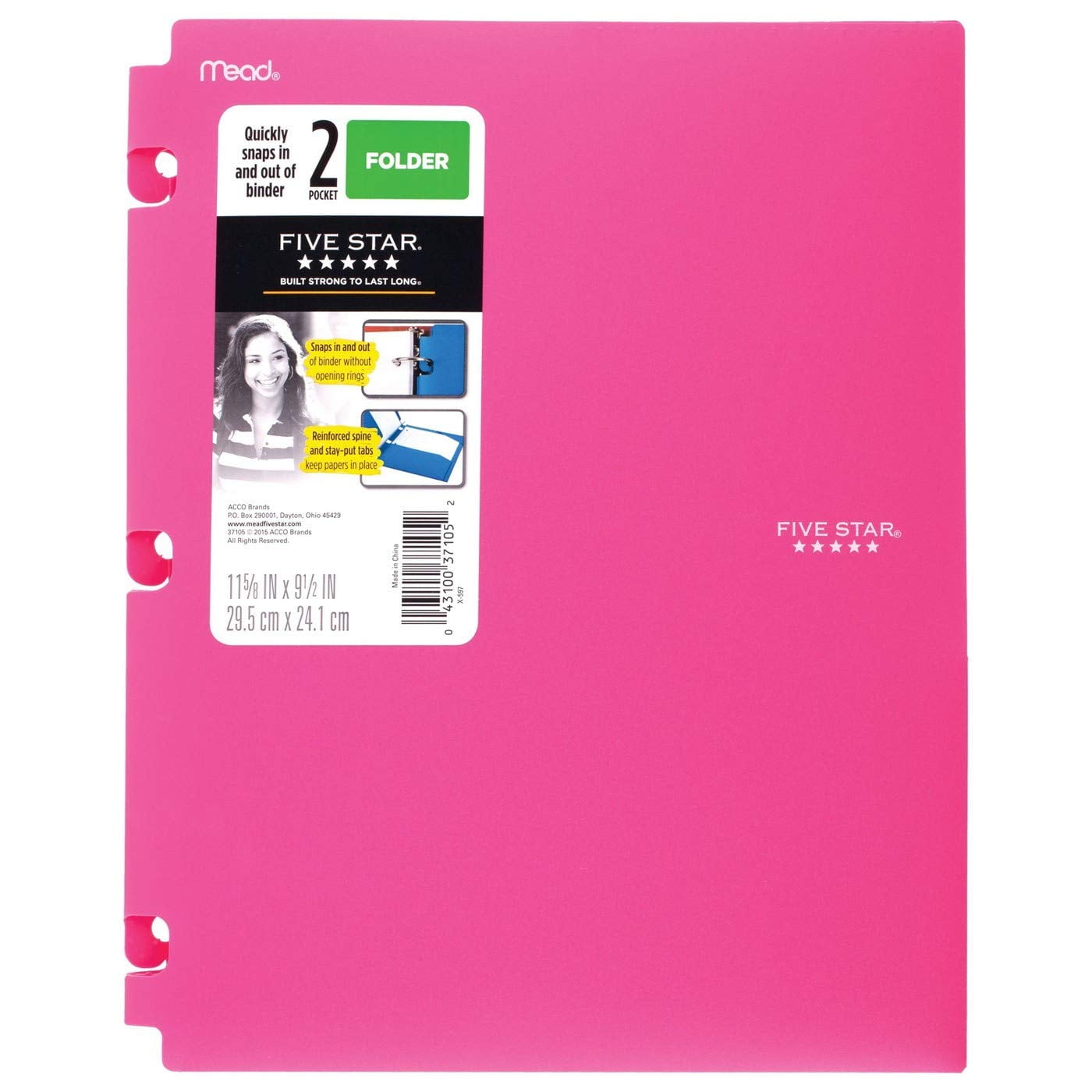 Mead Snap-in Plastic Folder 9.5'' X 11.62'' 2 Pocket, Hot Pink, 120 ...