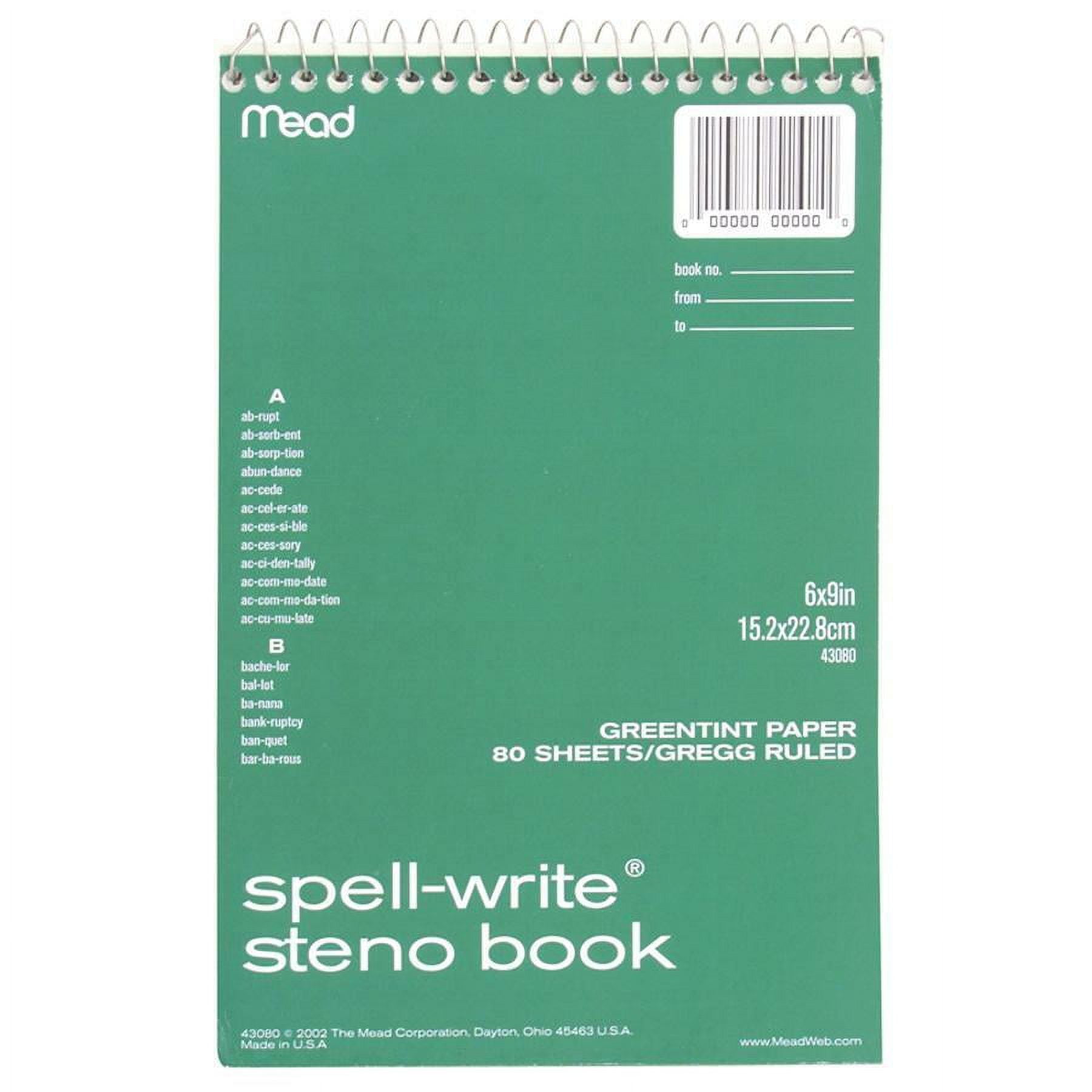 Mead Spell-Write Steno Book - 80 Sheets - Wire Bound - 6" x 9" - Green ...