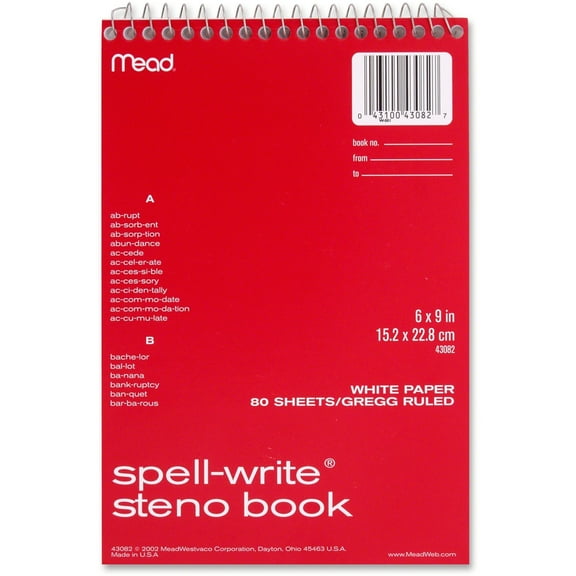 Mead Spell-Write Steno Book - 80 Sheets - Wire Bound - 6" x 9" - Green ...