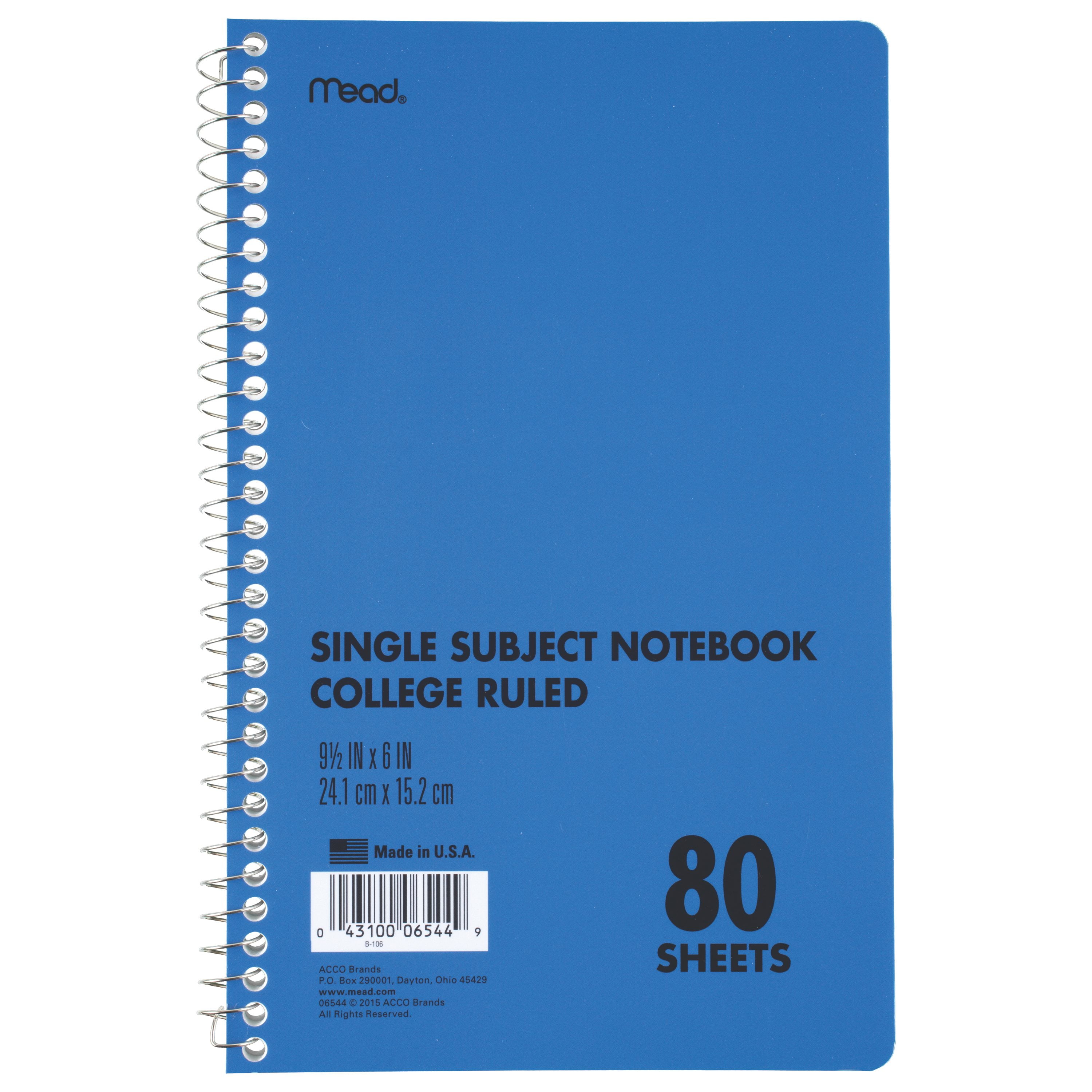 Mead Spiral Bound 1 Subject Notebook, College Rule, 6 X 9-1/2, 80 ...