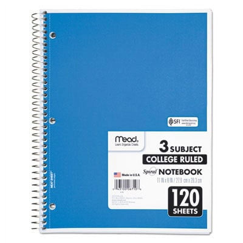 Mead 3-Subject Spiral Bound Notebook, College Ruled, Assorted Colors ...