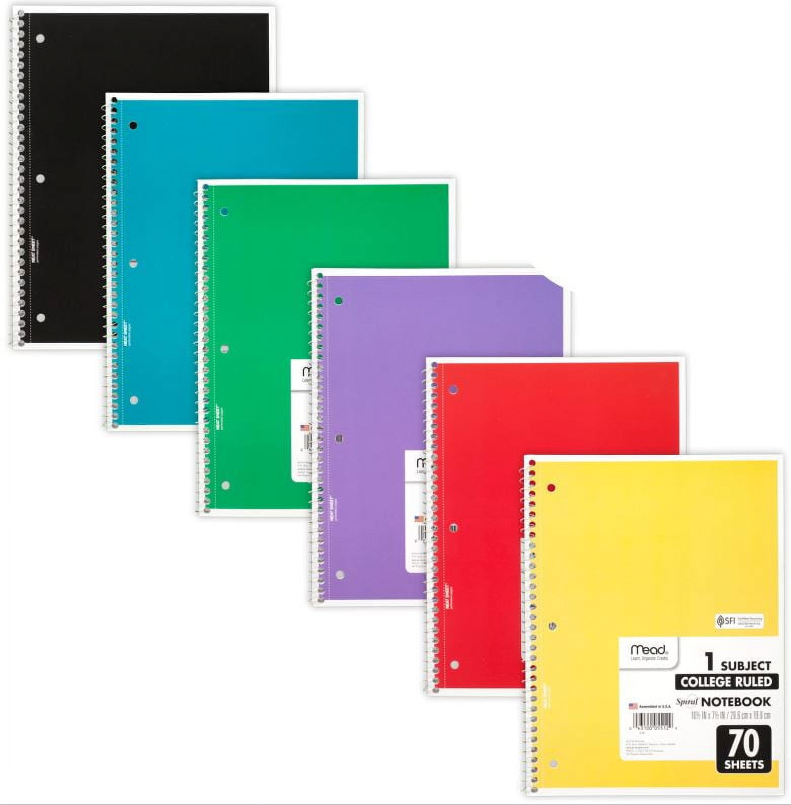 Mead Spiral Notebook, 1 Subject, College Ruled, 70 Sheets, 6 Pack ...