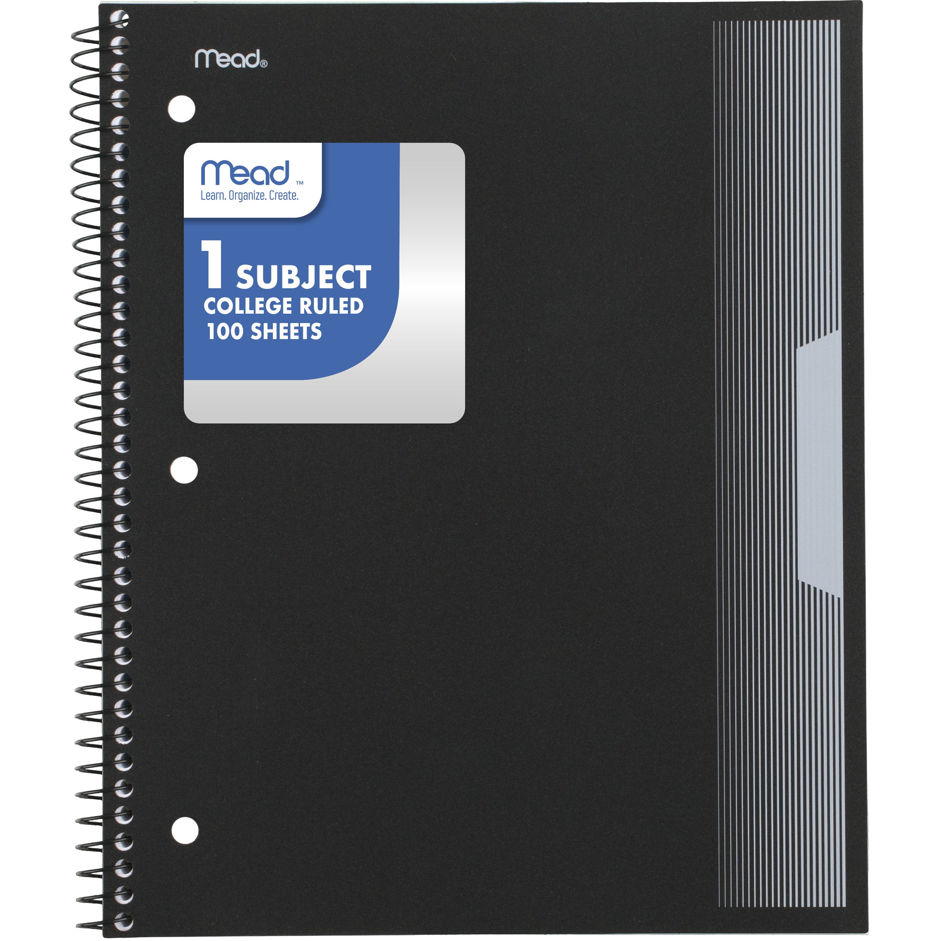 Mead 1 Subject College Ruled Notebook, 8.5" x 11", Black, Poly, Spiral ...