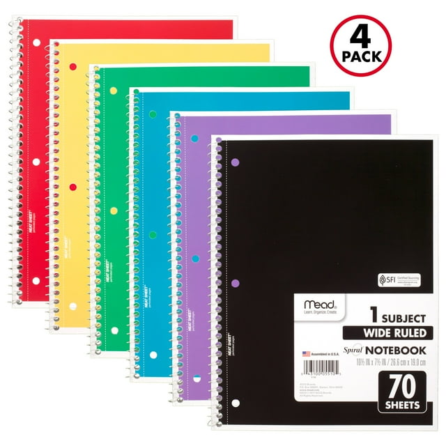 Mead 1 Subject Wide Ruled Spiral Notebook - 70 Sheets, 10 1/2 x 7 1/2 ...