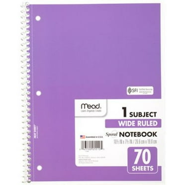 Mead Spiral Notebook, 5 Subject, Wide Ruled, Plastic Cover, 8" x 10.5 ...