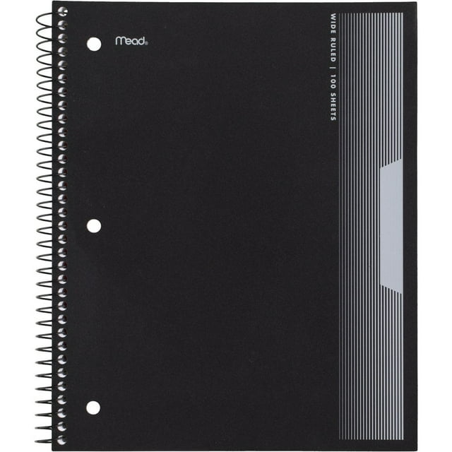 Mead Spiral Notebook, 1 Subject, Wide Ruled, 8 1/2" x 11", Black ...