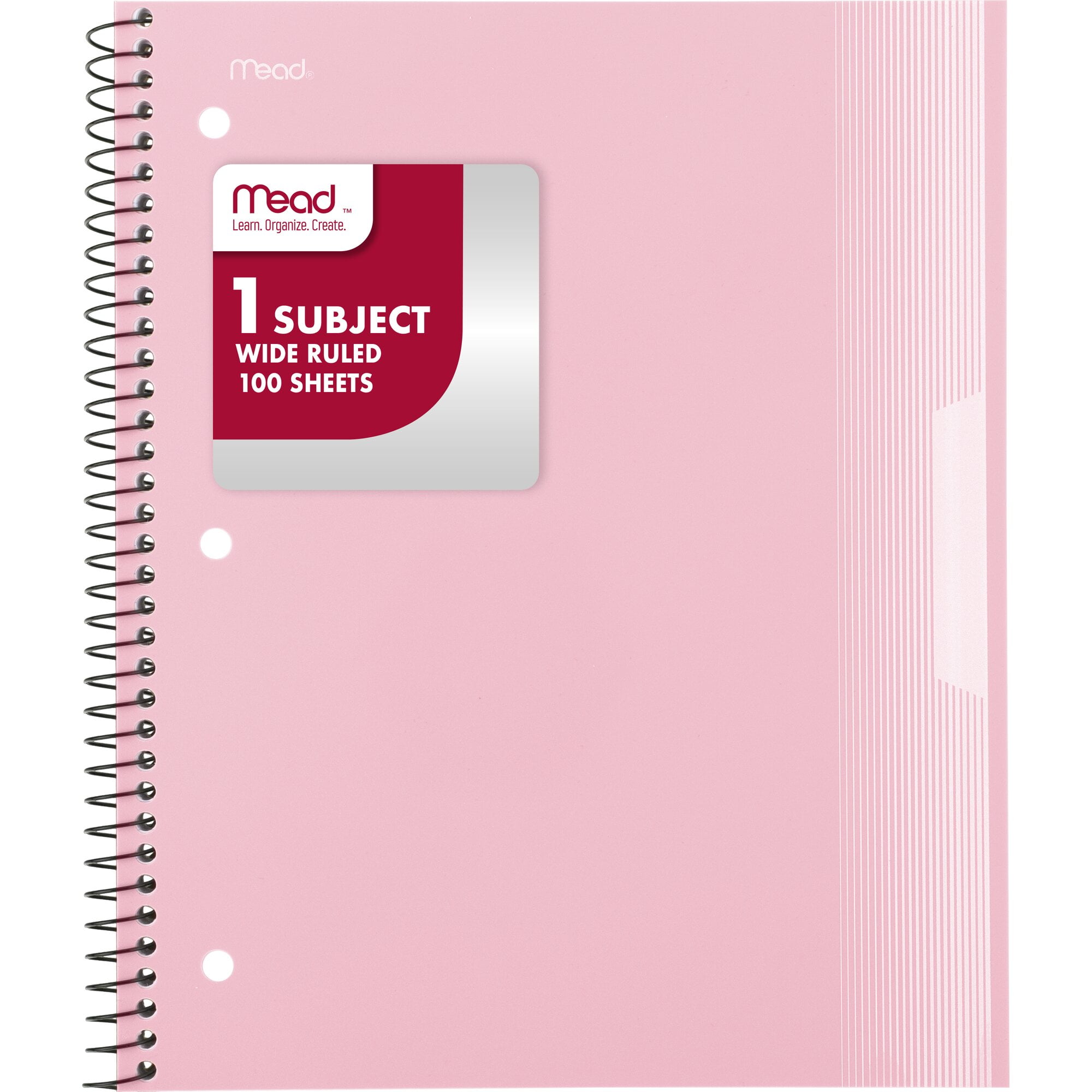 Mead 1 Subject Wide Ruled Notebook 8 x 105 Pastel Pink Poly Spiral 100 ...