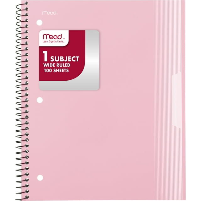 Mead Spiral Notebook, 1 Subject, Wide Ruled, Plastic Cover, 8" x 10.5 ...