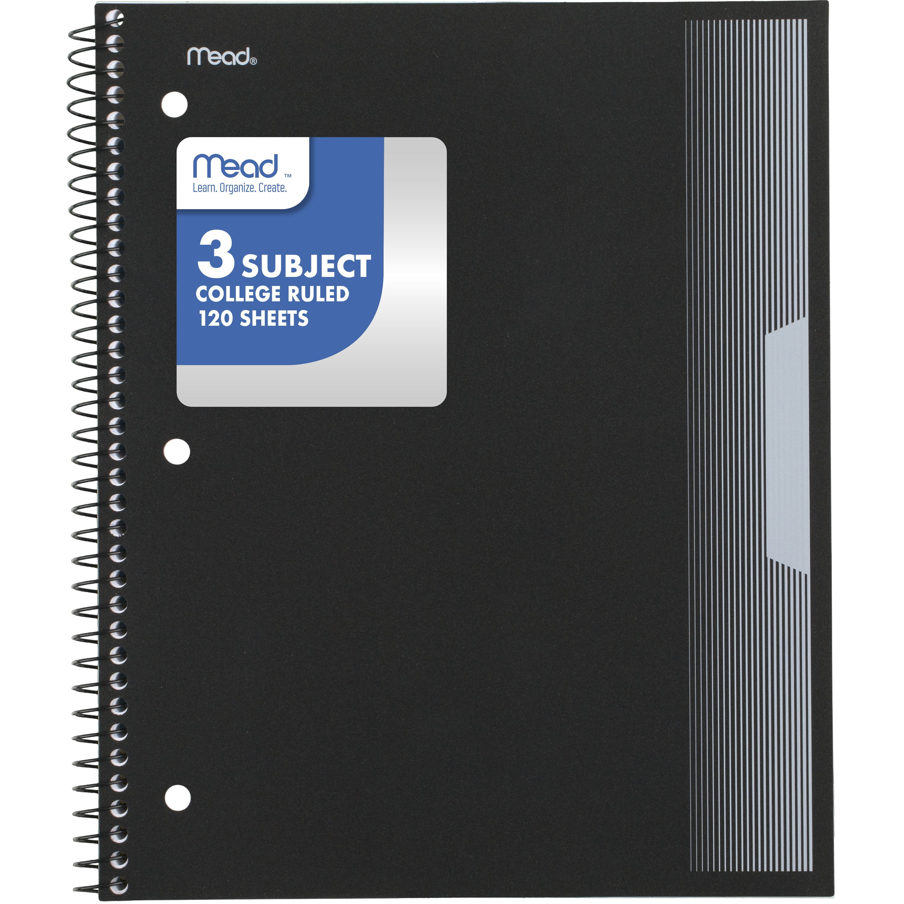 Mead 3 Subject College Ruled Notebook, 8.5" x 11", Black, Poly, Spiral ...