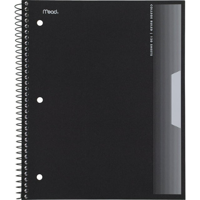Mead Spiral Notebook, 3 Subject, College Ruled, 8 1/2" x 11", Black ...