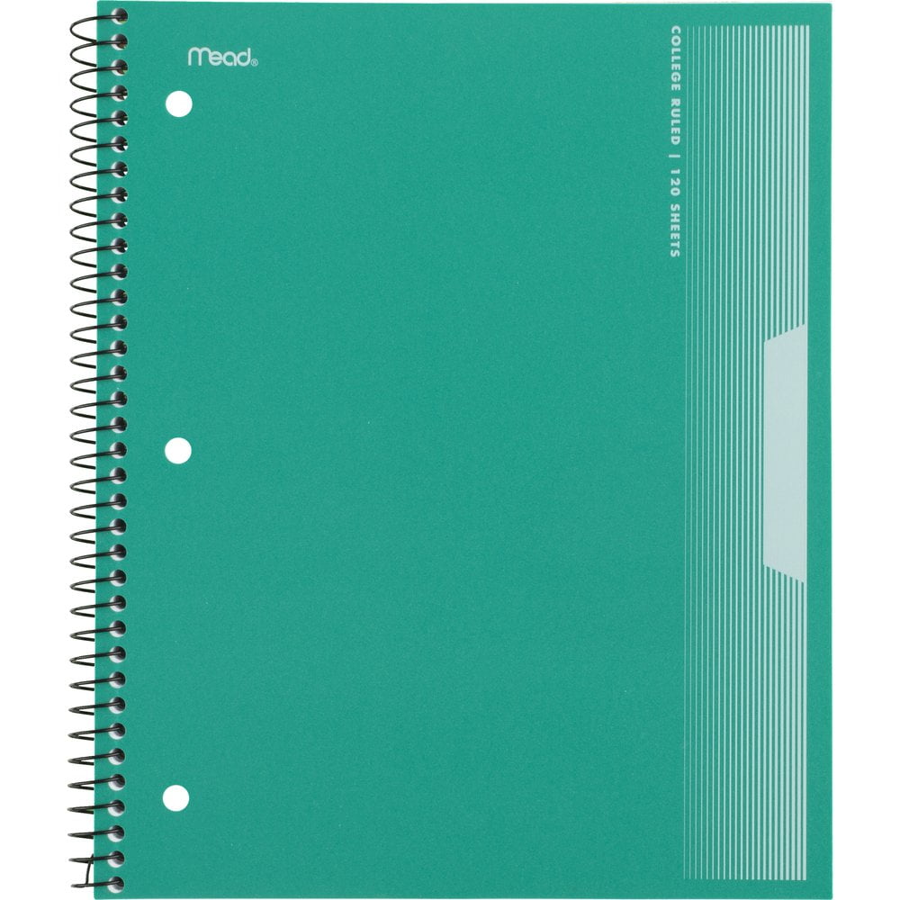 Mead Spiral Notebook, 3 Subject, College Ruled, 8 1/2" x 11", Green ...