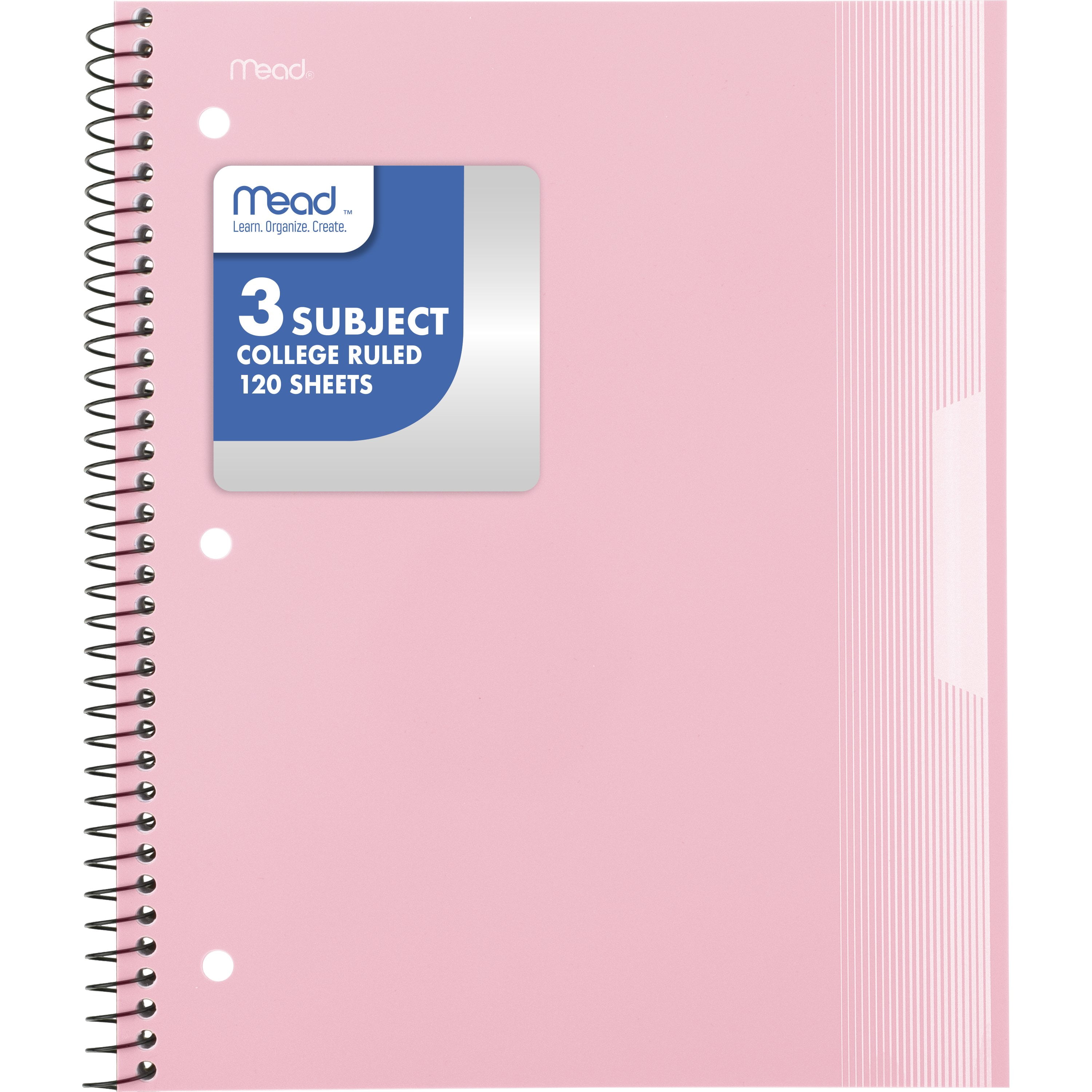 Mead 3 Subject College Ruled Notebook, 8.5" x 11", Pastel Pink, Poly ...