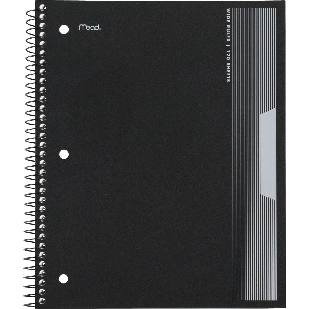 Mead Spiral Notebook, 3 Subject, Wide Ruled, 8 1/2" x 11", Black ...