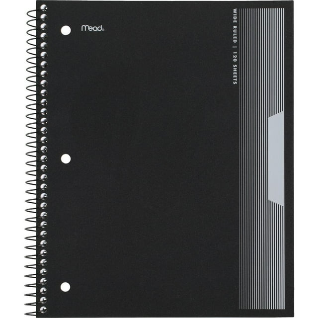 Mead Spiral Notebook, 3 Subject, Wide Ruled, 8 1/2" x 11", Black ...