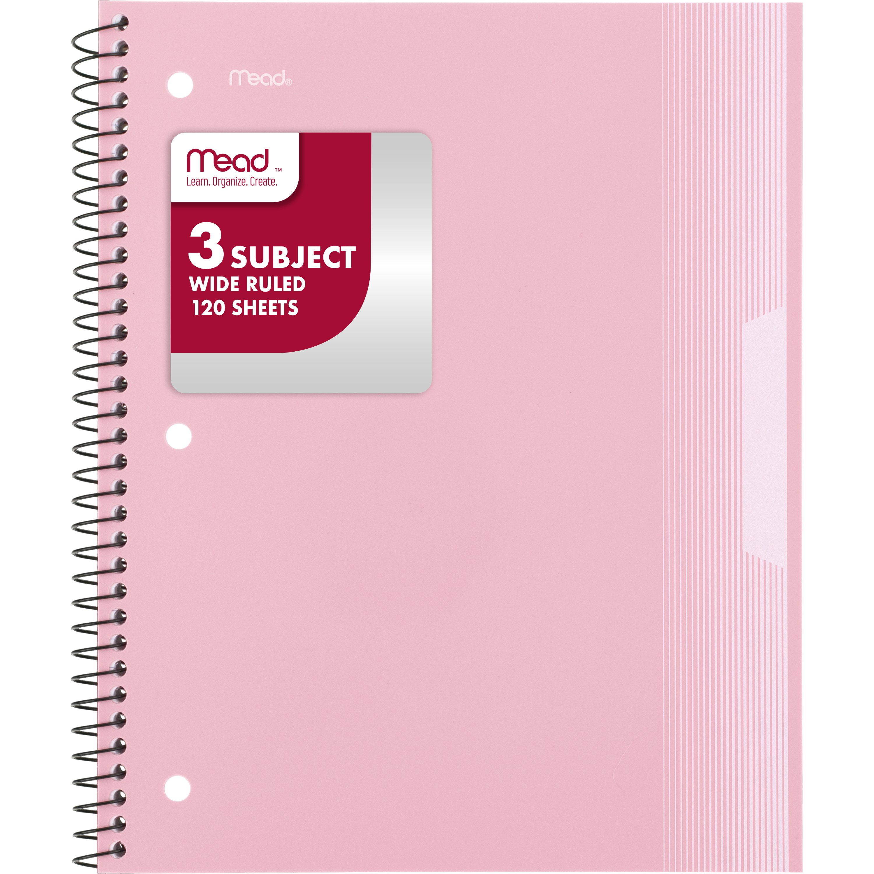 Mead 3 Subject Wide Ruled Notebook, 8" x 10.5", Pastel Pink, Poly ...
