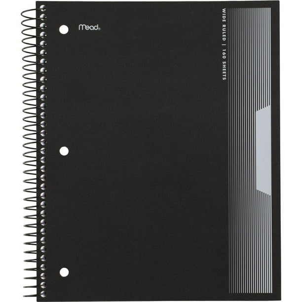Mead Spiral Notebook, 5 Subject, Wide Ruled, 8 1/2" x 11", Black ...