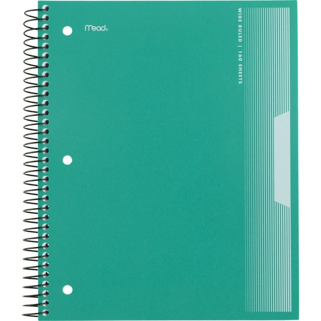 Mead Spiral Notebook, 5 Subject, Wide Ruled, 8 1/2" x 11", Green ...
