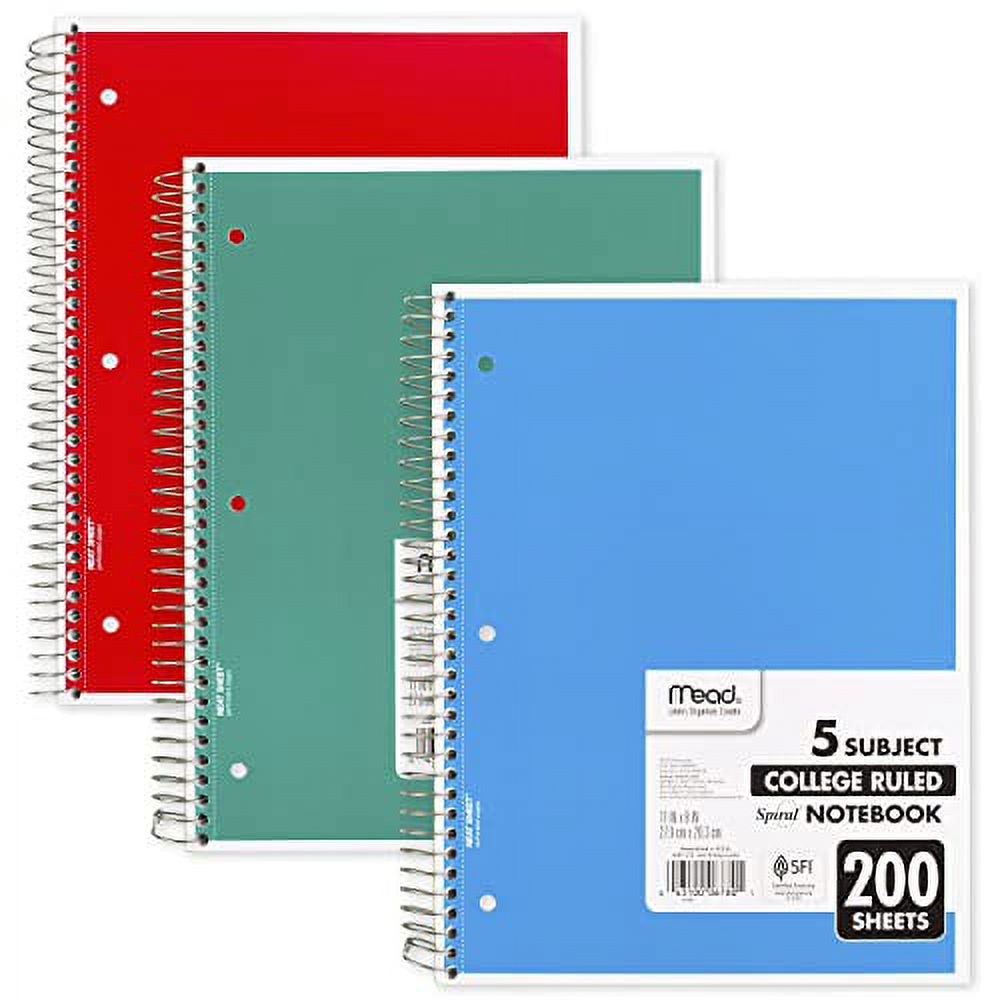 Mead Spiral Notebook, College Ruled Paper, 11" x 8", 200 Sheets ...