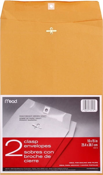 MEAD - Clasp Manilla Kraft 10" x 15" Envelopes - 2 Count - Walmart.com