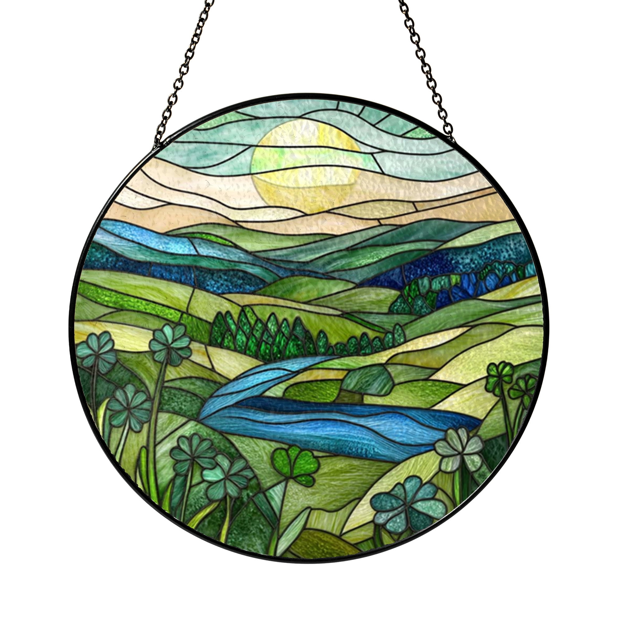 Meadow Clover Field Stained Glass Style Suncatcher, Landscape Window ...