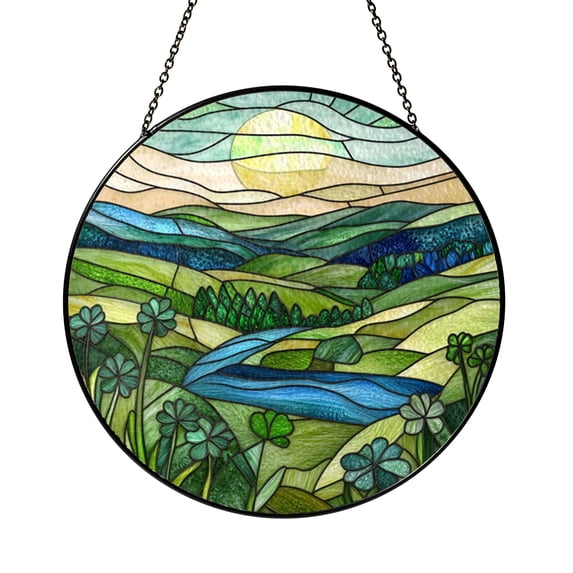 Meadow Clover Field Stained Glass Style Suncatcher, Landscape Window ...
