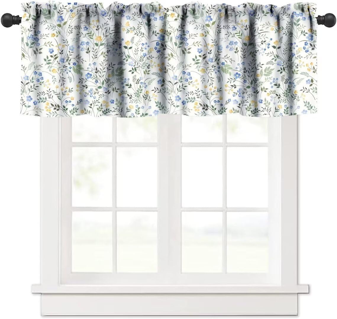 Meadow Flower Window Valance, Spring Sage Green Eucalyptus Leaves ...