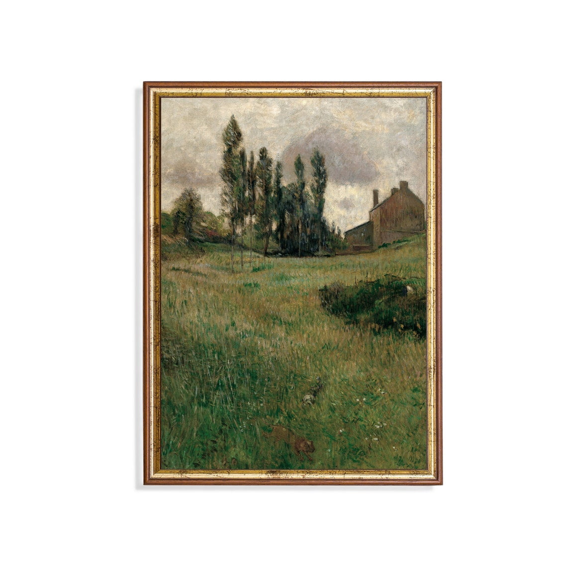 Meadow Landscape Antique Poster Dogs Running, Farmhouse Decor Unframed ...