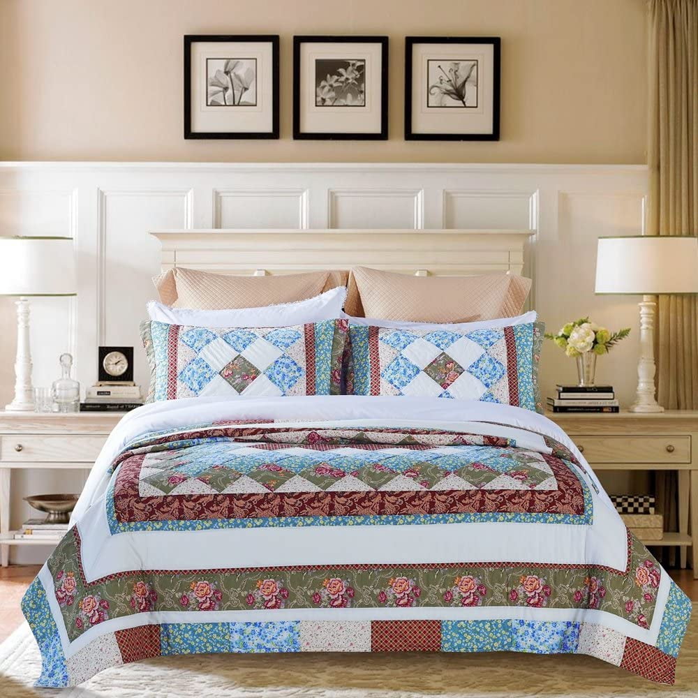 Meadow Pure Cotton Patchwork Quilt Set, 3 Piece, Queen - Walmart.com