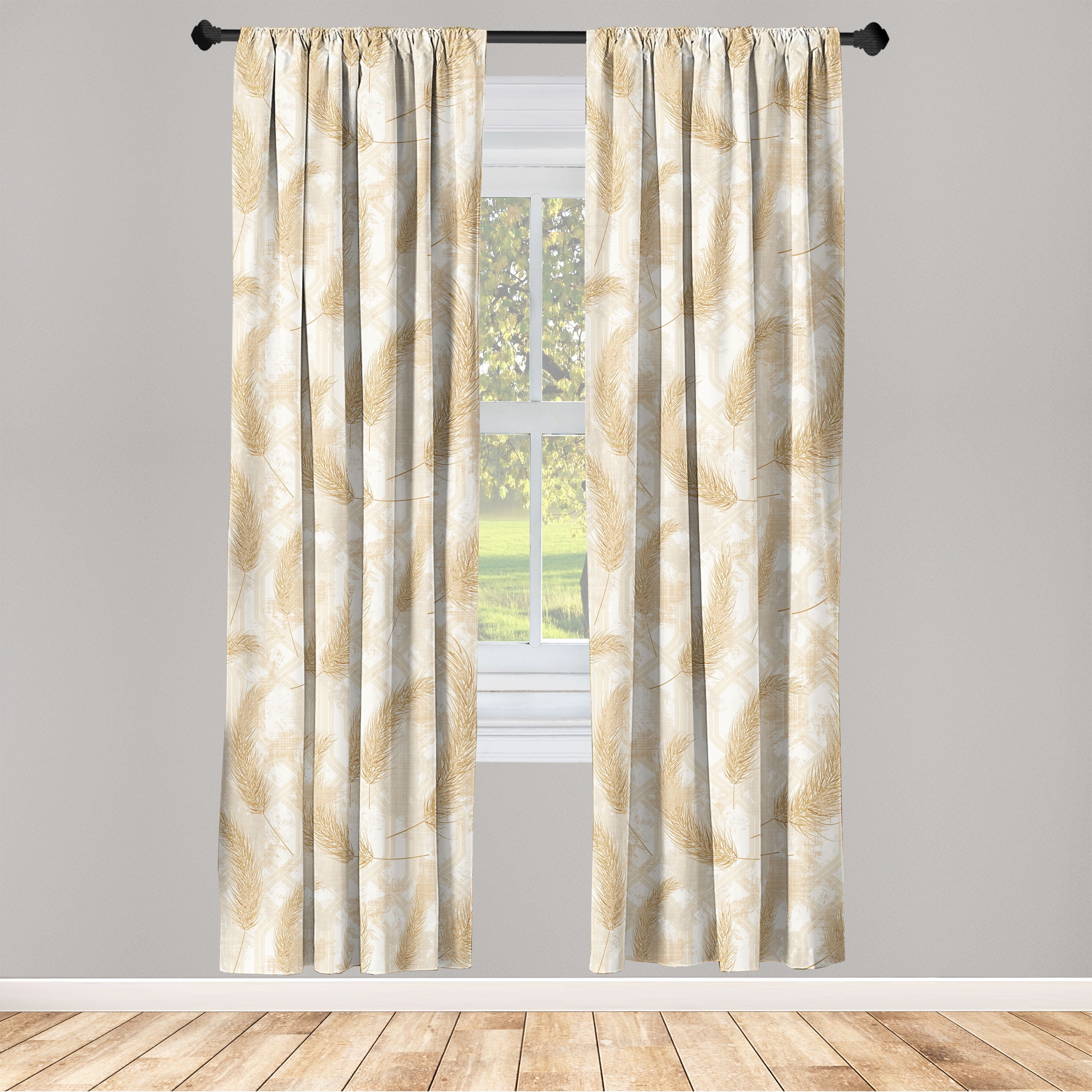 Meadow Vibes Window Curtains, Line Art Neutral Colors Boho Pampas ...
