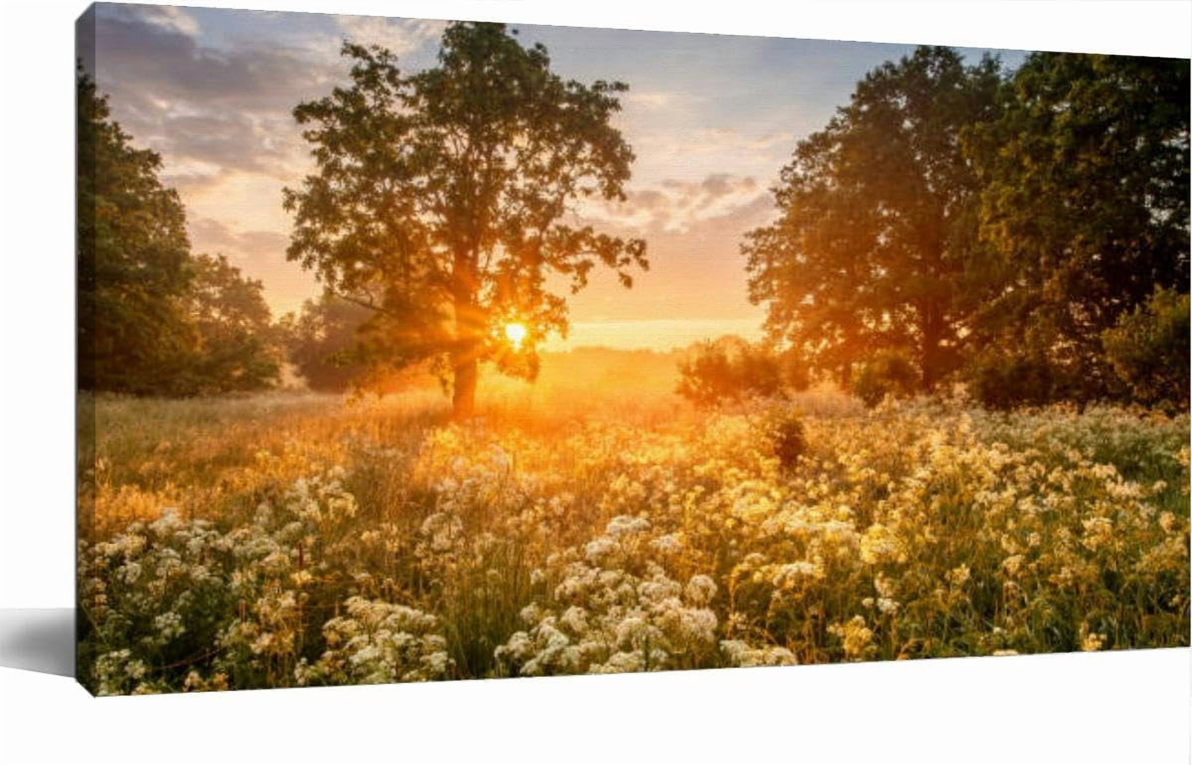 Meadow blooming wildflowers vibrant colors Canvas Wall Art Large Framed ...