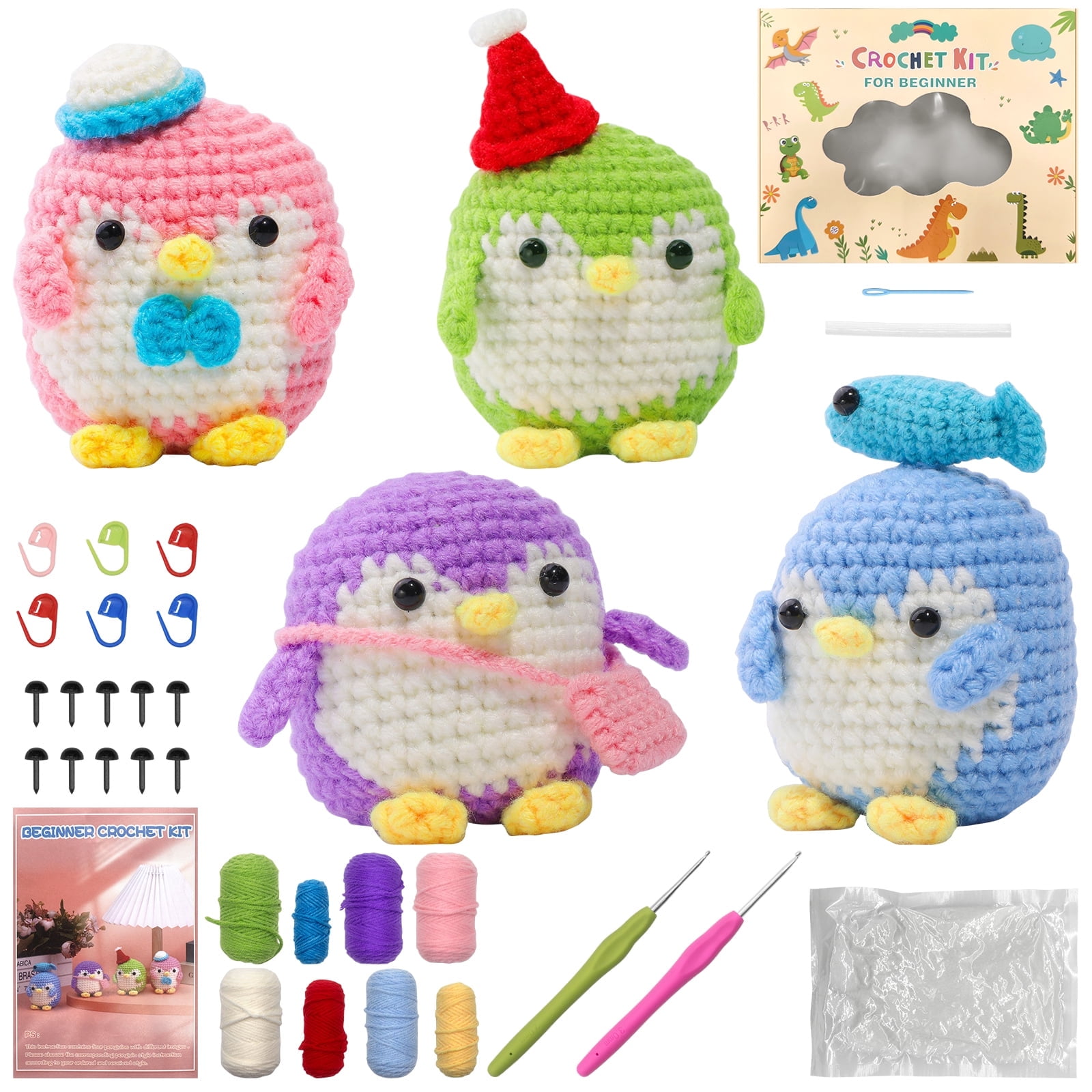 Meafeng Beginner Crochet Kit, 4-Piece Penguins Craft Kit with Video ...