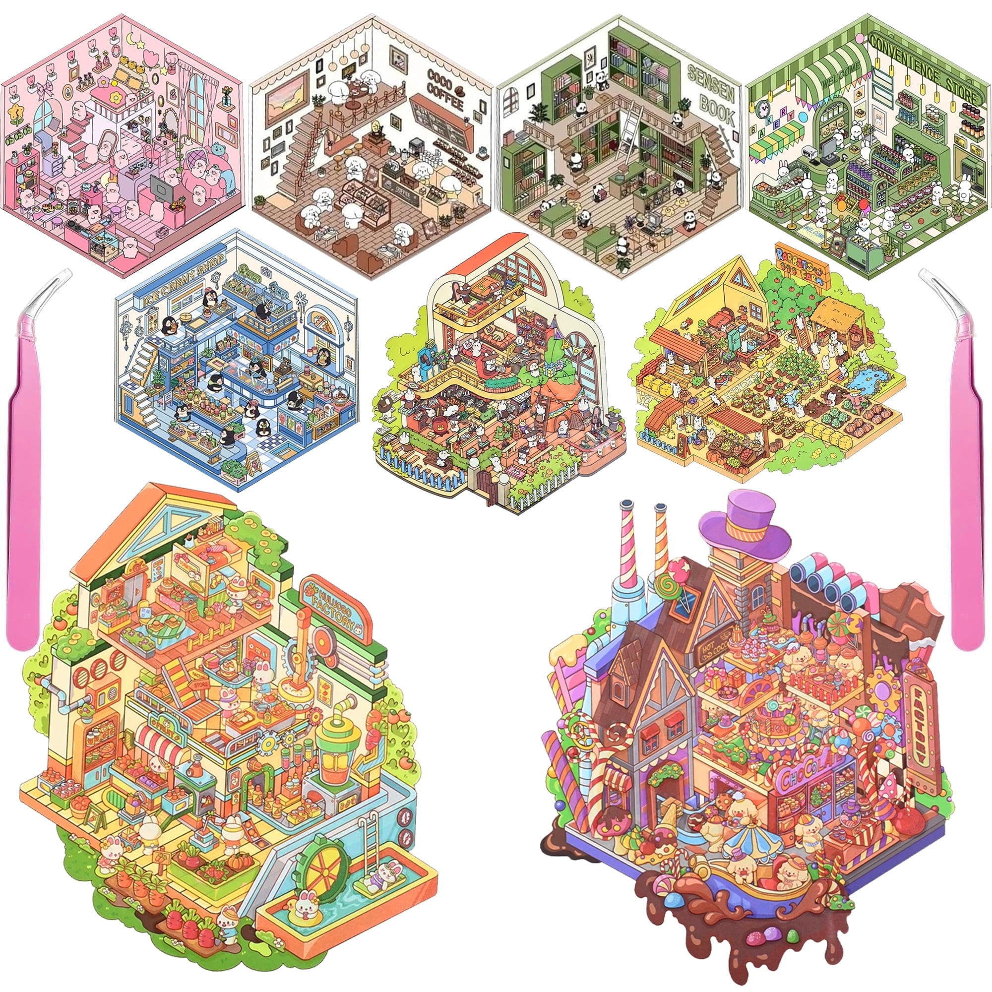 Meafeng 9PCS DIY 3D Sticker Scene, 3D Miniature Scene Stickers Fun Mini ...