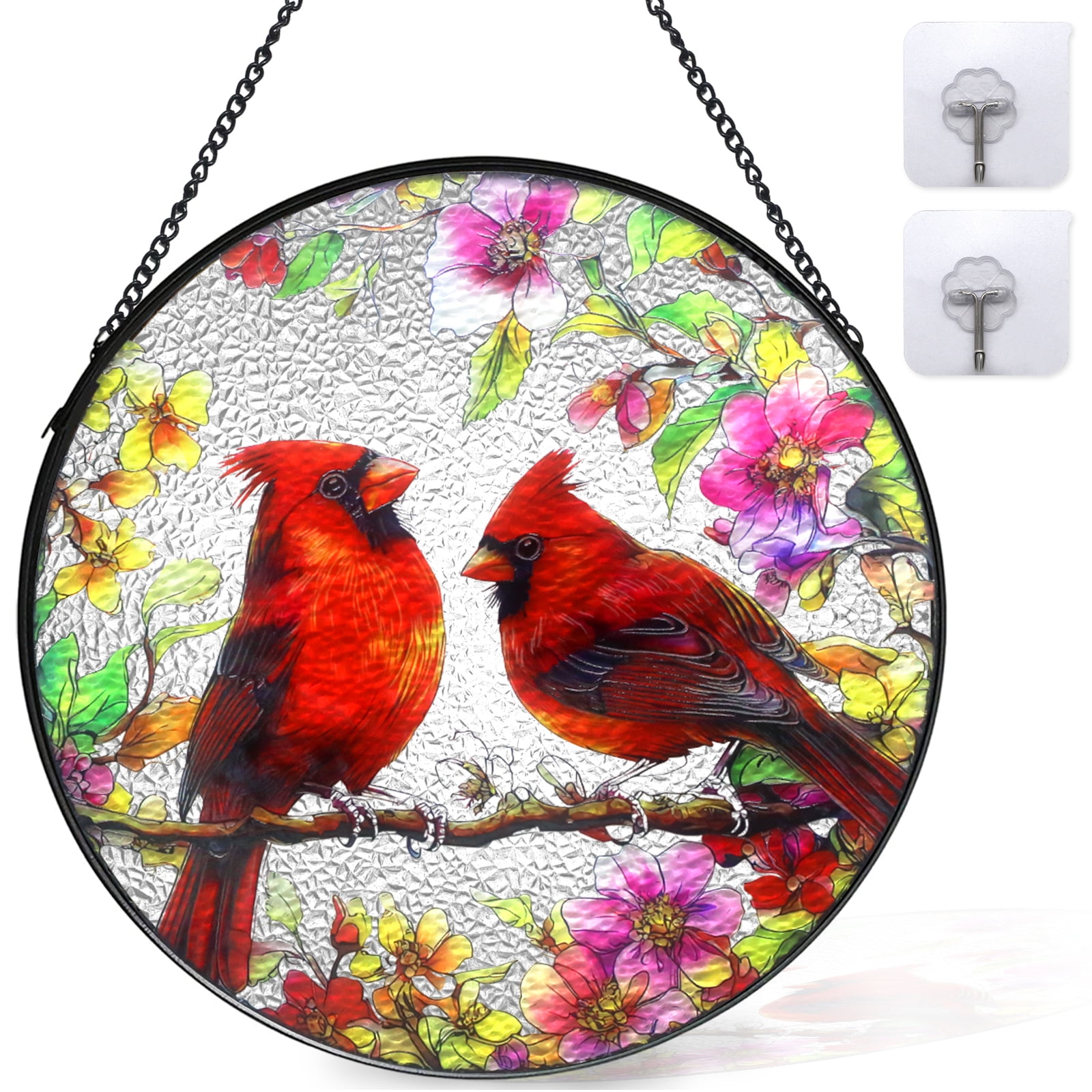 Meafeng Stained Glass Window Hanging, 7.87" Cardinal Suncatcher Red ...