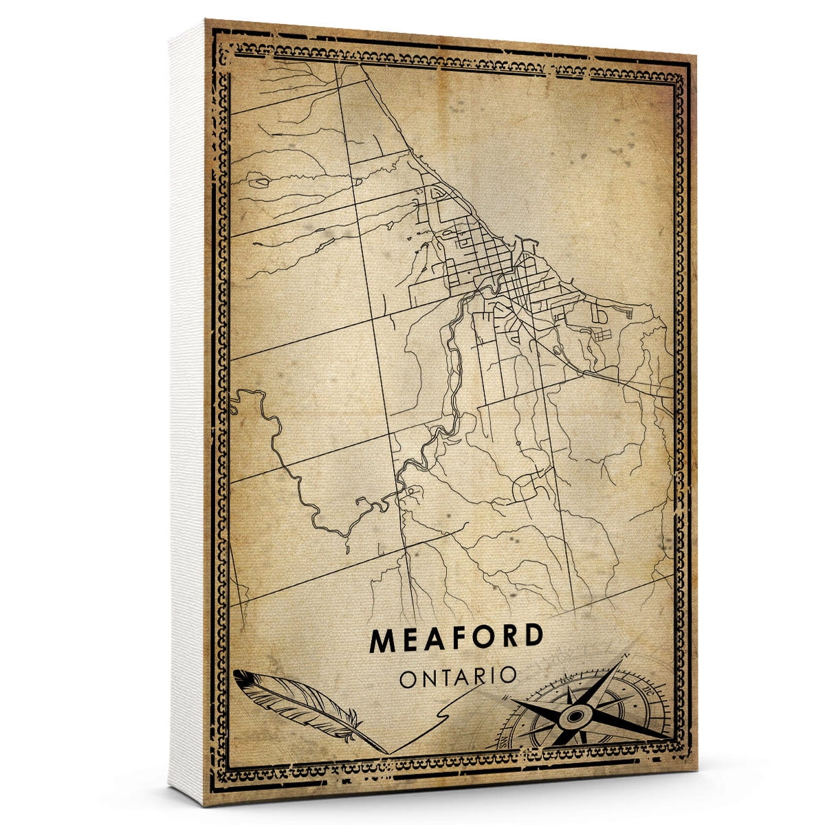 Meaford Vintage Map Prints Canvas, Ontario Map Art Canvas, Canvas ...