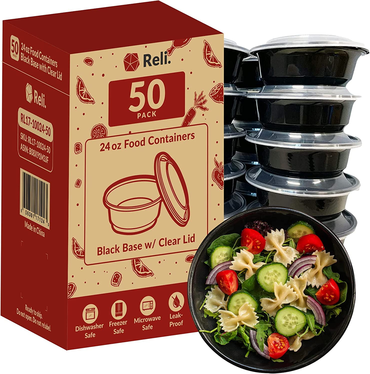 Meal Prep Container Bowls, 24 oz. | 50 Pack | Round Meal Prep ...