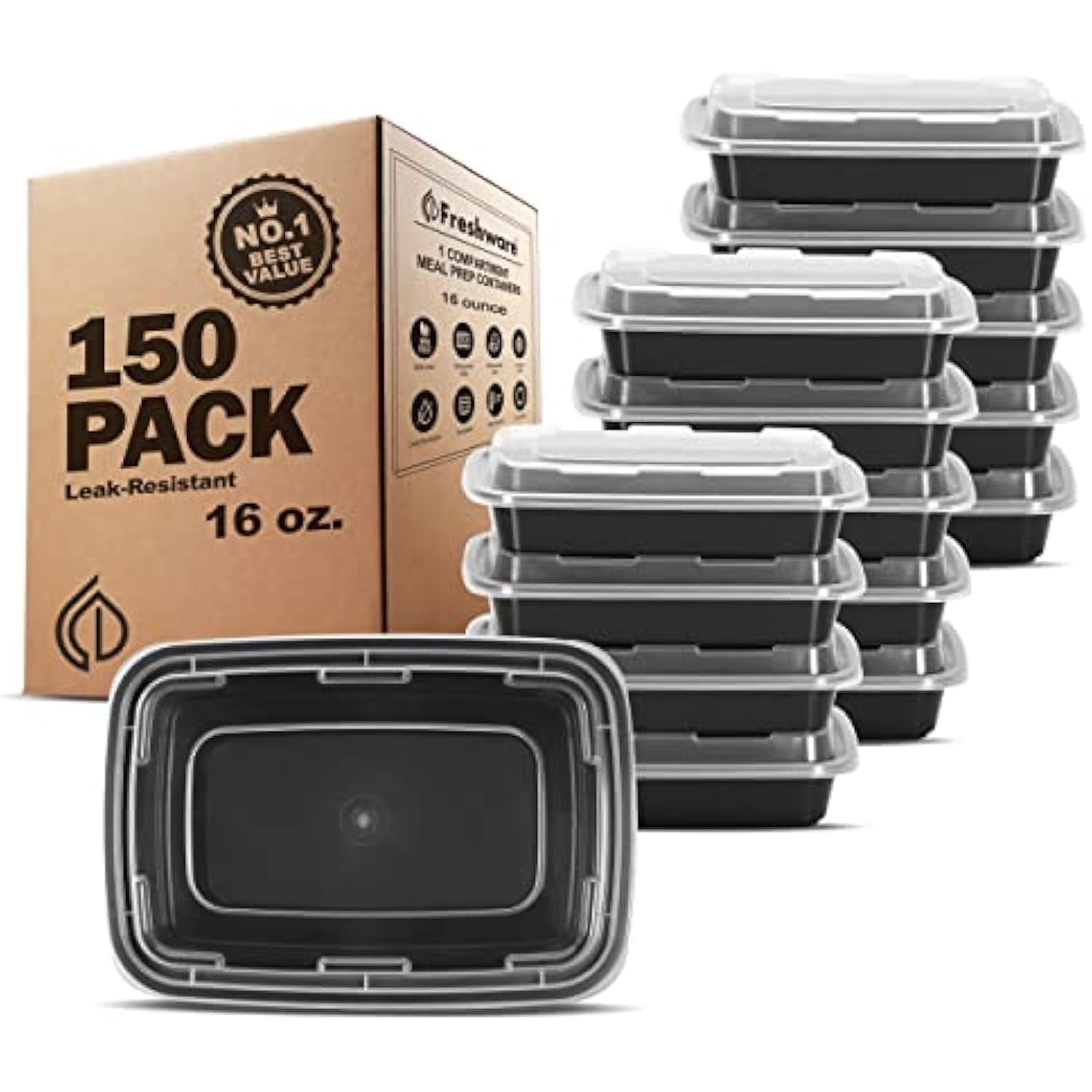 Meal Prep Containers 1 Compartment - BPA-Free, Stackable Design - 16 oz ...