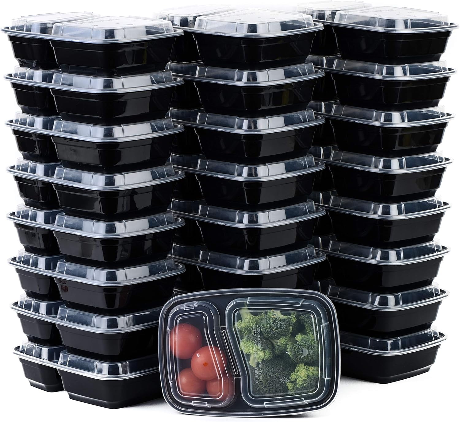 Meal Prep Containers [100Pack] [28oz] 2 Compartment with Lids, Reusable ...
