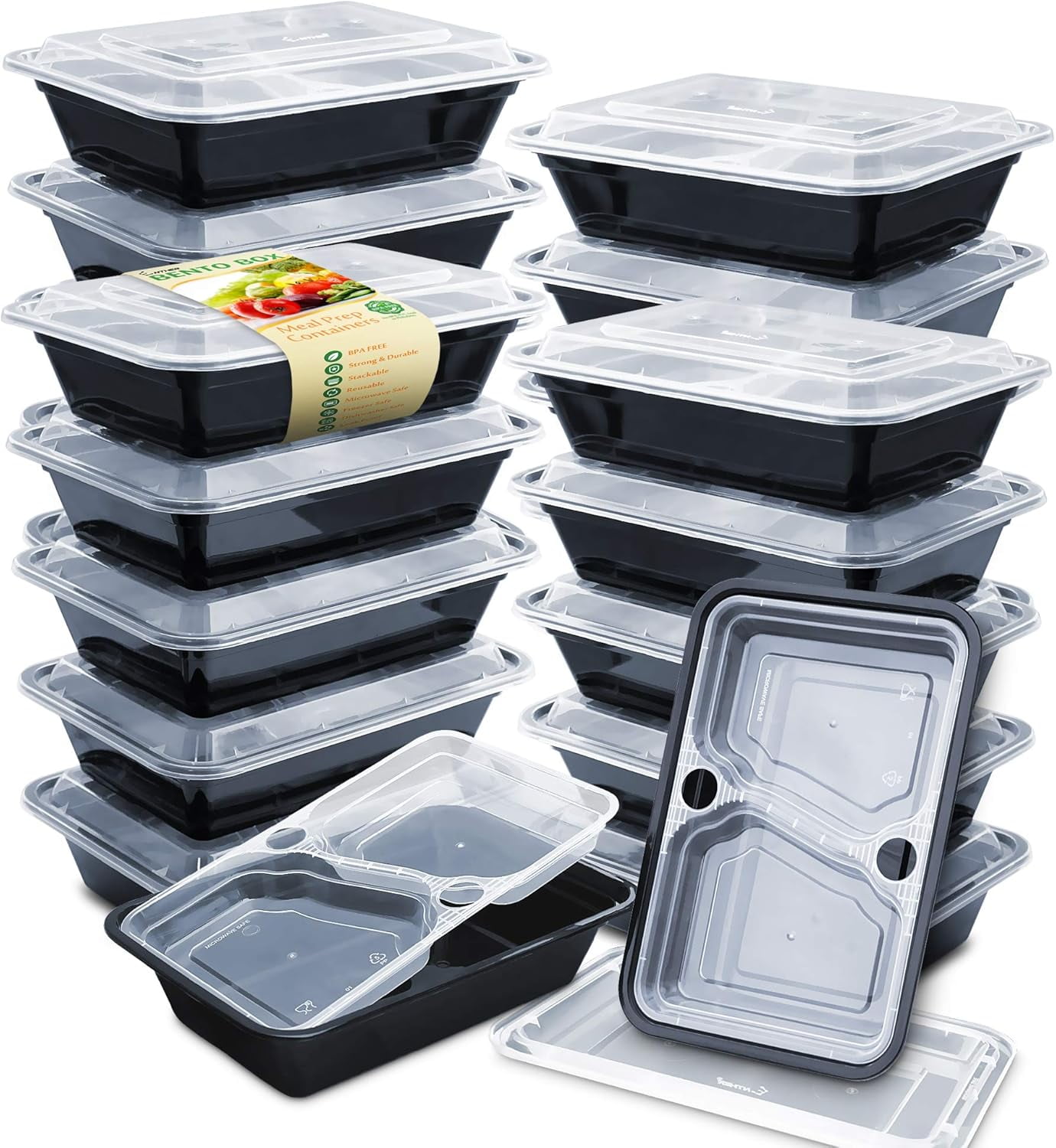 Meal Prep Containers 20 pack 1 Compartment with Lids, Food Storage ...