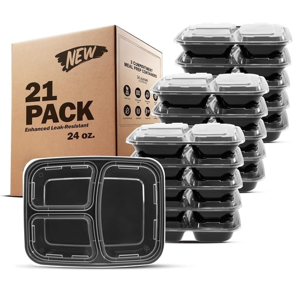 Meal Prep Containers [21 Pack] 3 Compartment with Lids, Food Storage ...