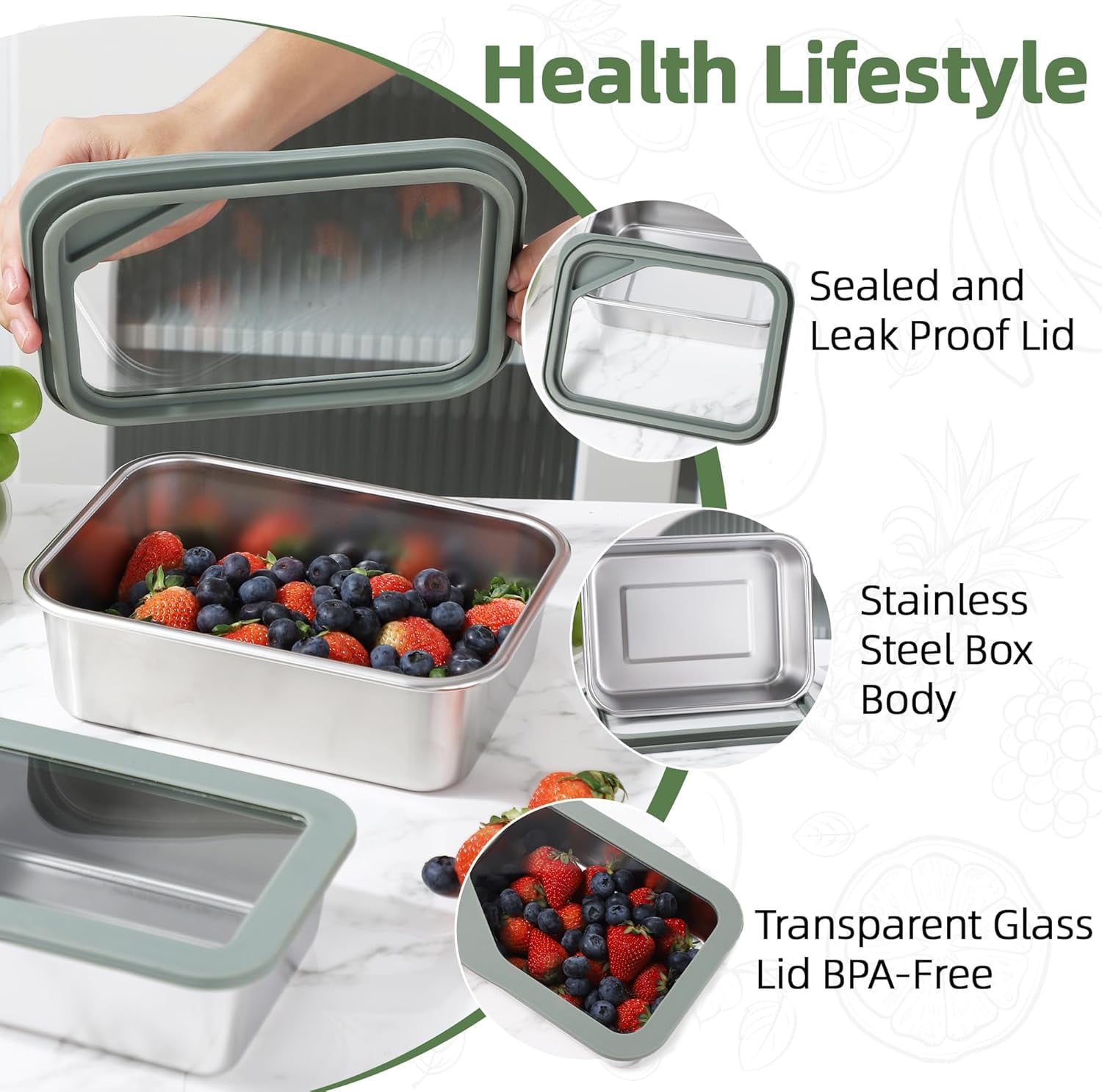 Meal Prep Containers, 3Pack 40oz/1200ml Glass Food Storage Containers ...