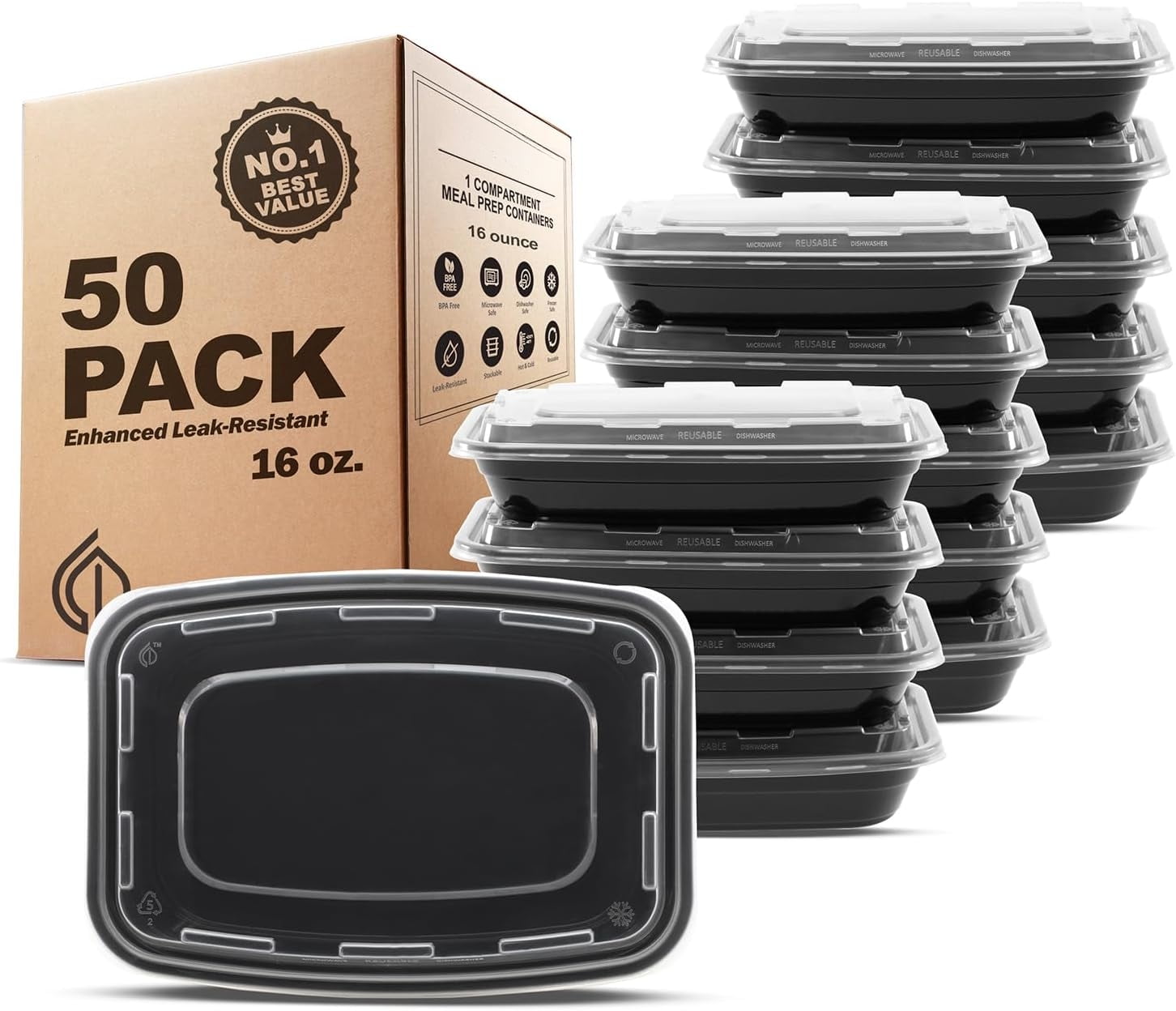 Meal Prep Containers [50 Pack] 1 Compartment Food Storage Containers ...