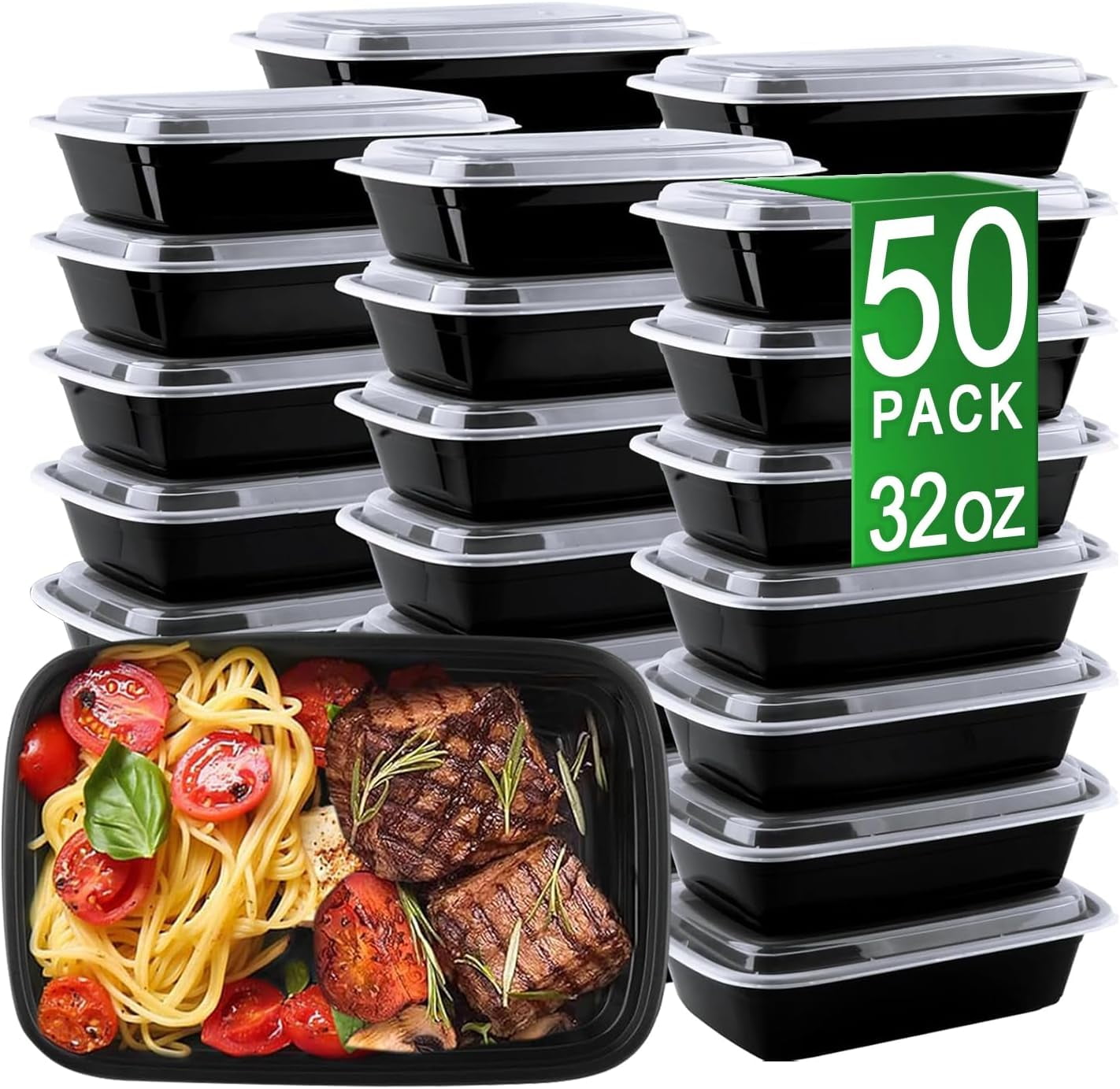 Meal Prep Containers, 50 Pack 32oz (100-Piece) Disposable Take Out Food ...